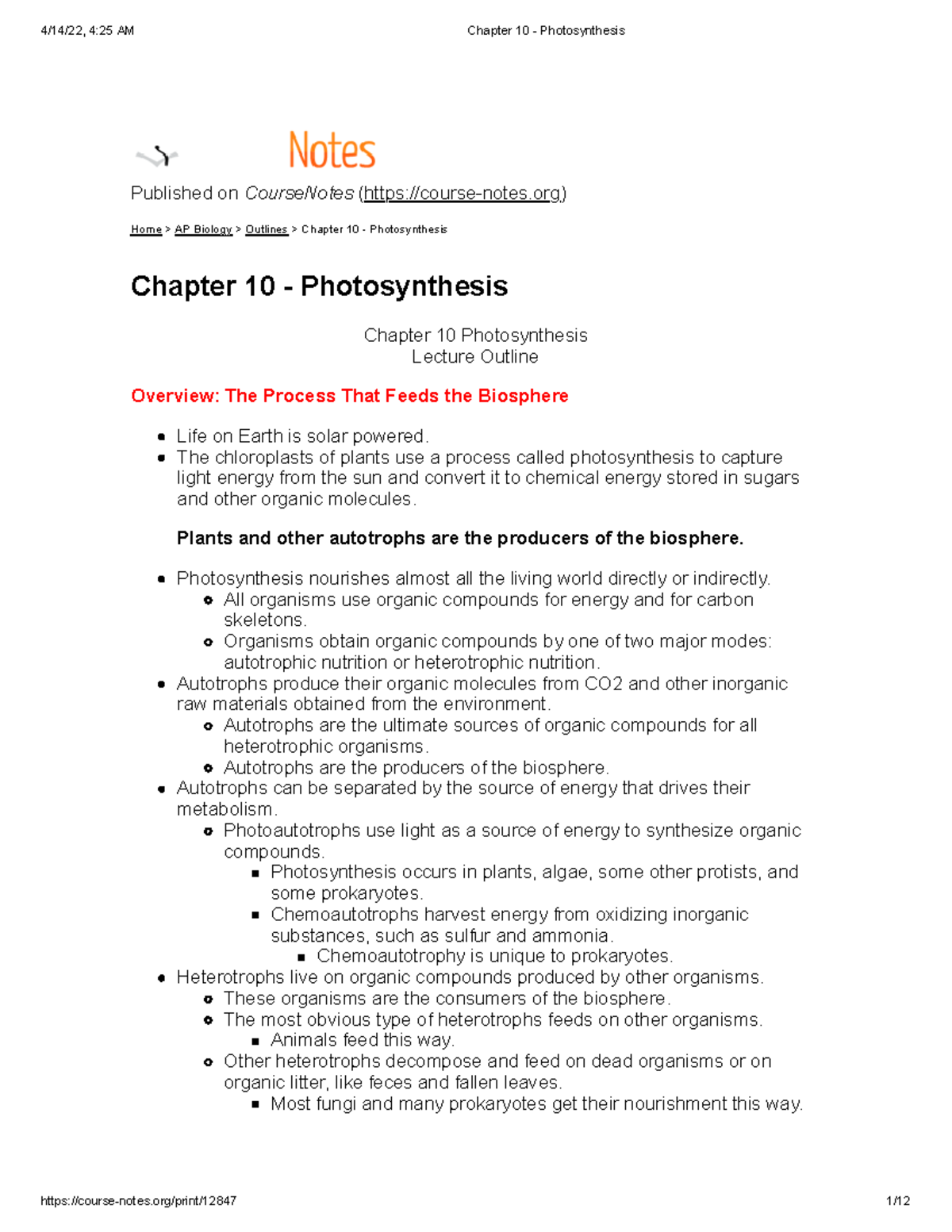 Chapter 10 - Photosynthesis Campbella - BIO 202 - SBU - Studocu