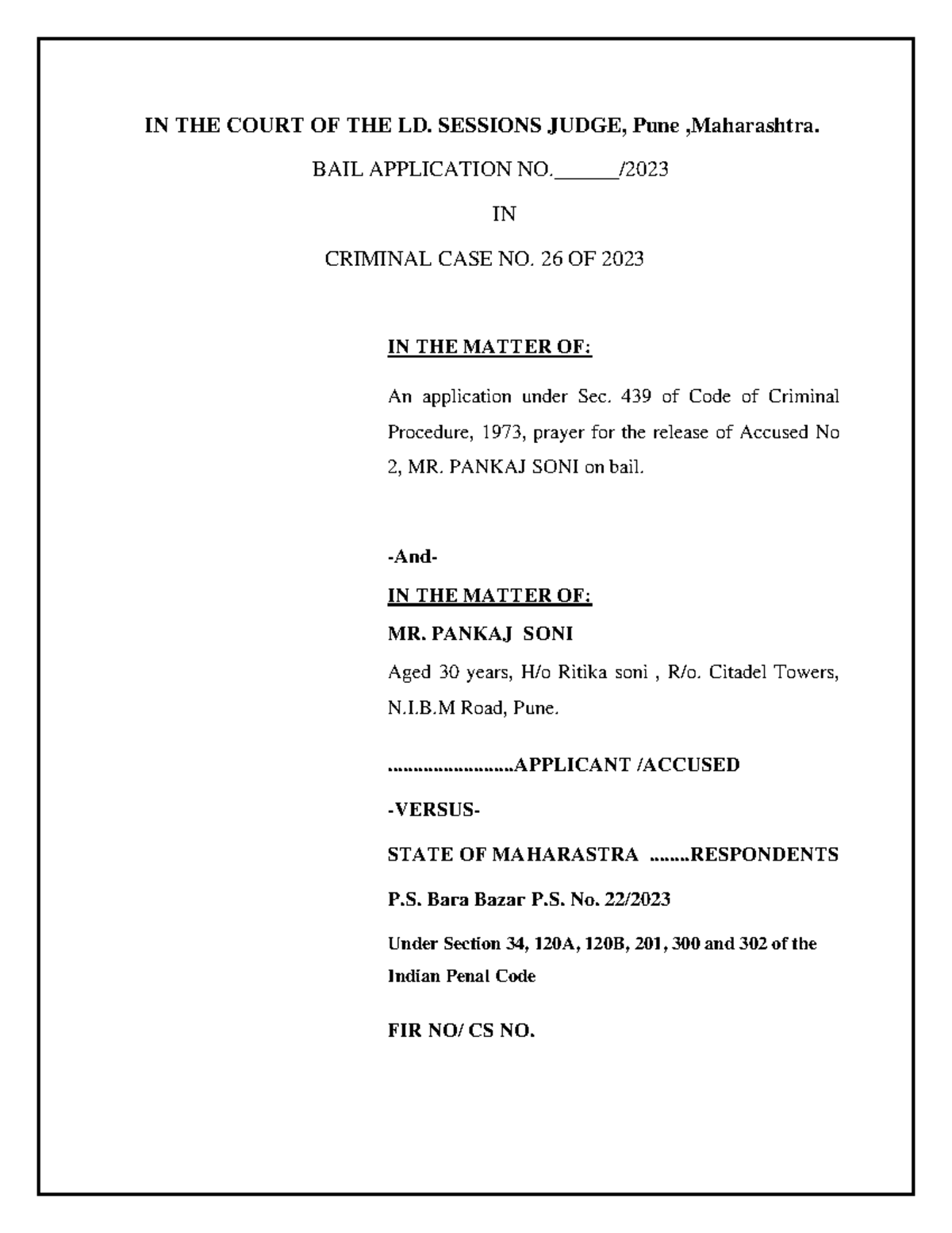 IN THE Court OF THE judge - IN THE COURT OF THE LD. SESSIONS JUDGE ...