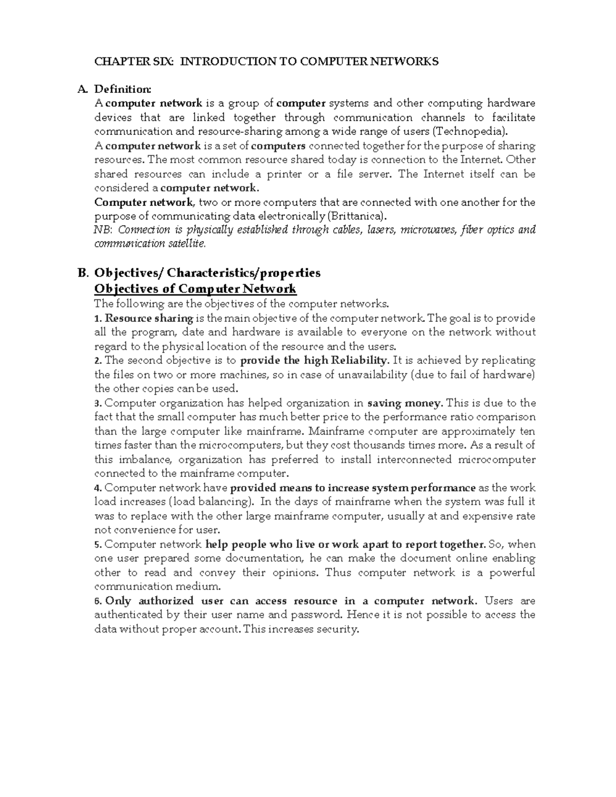 Chapter 6 - Introduction to computer networks - CHAPTER SIX ...