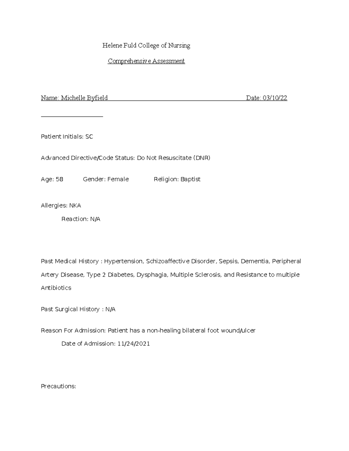 Clinical Comprehensive Assessment copy - Helene Fuld College of Nursing ...