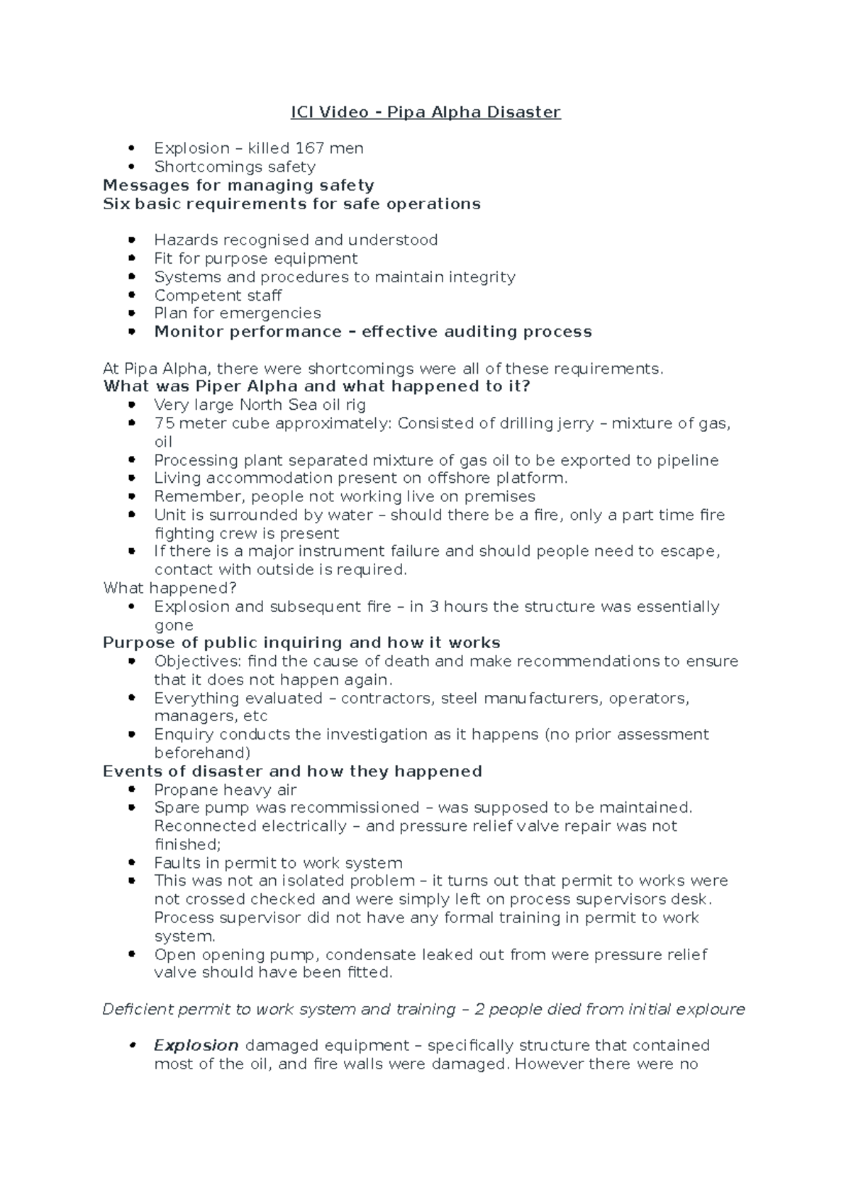ICI Video - Pipa Alpha Disaster Notes - ICI Video - Pipa Alpha Disaster ...