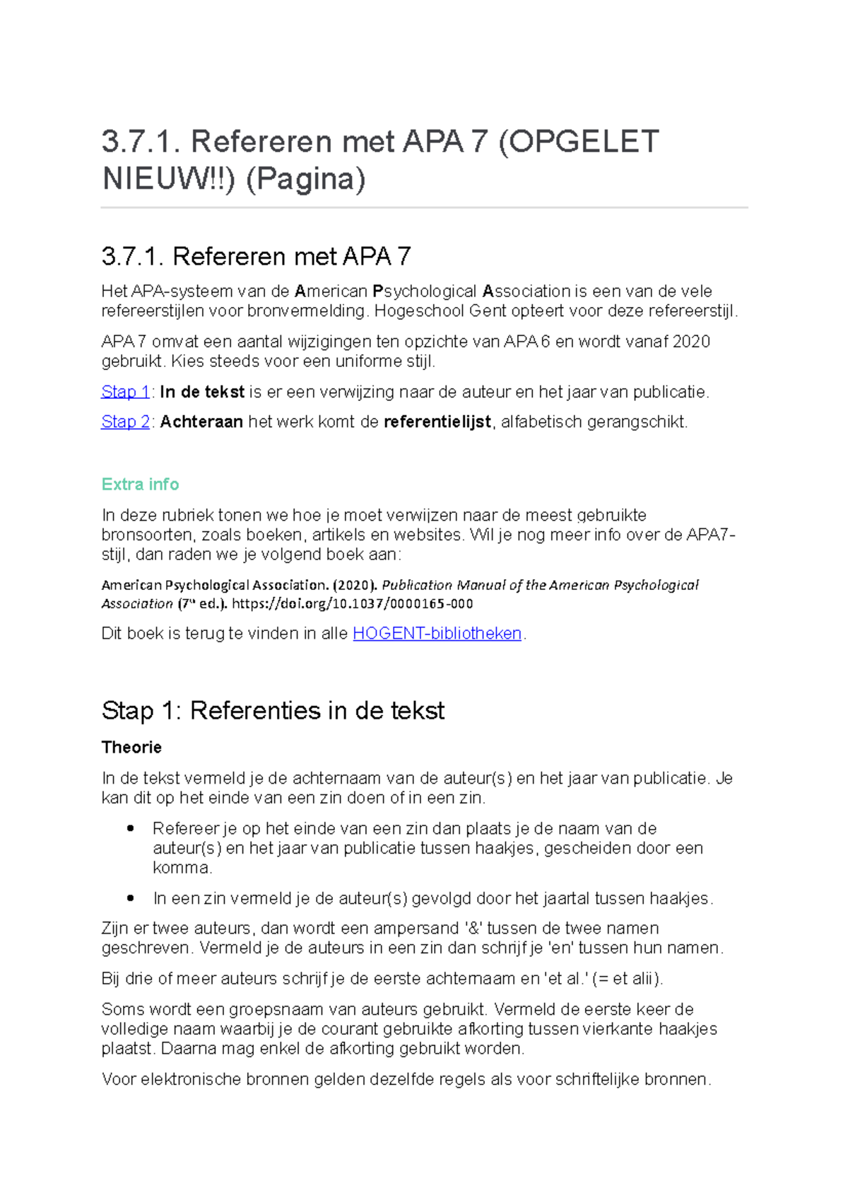 Stage APA 7 - apa 7 samenvatting - 3.7. Refereren met APA 7 (OPGELET ...