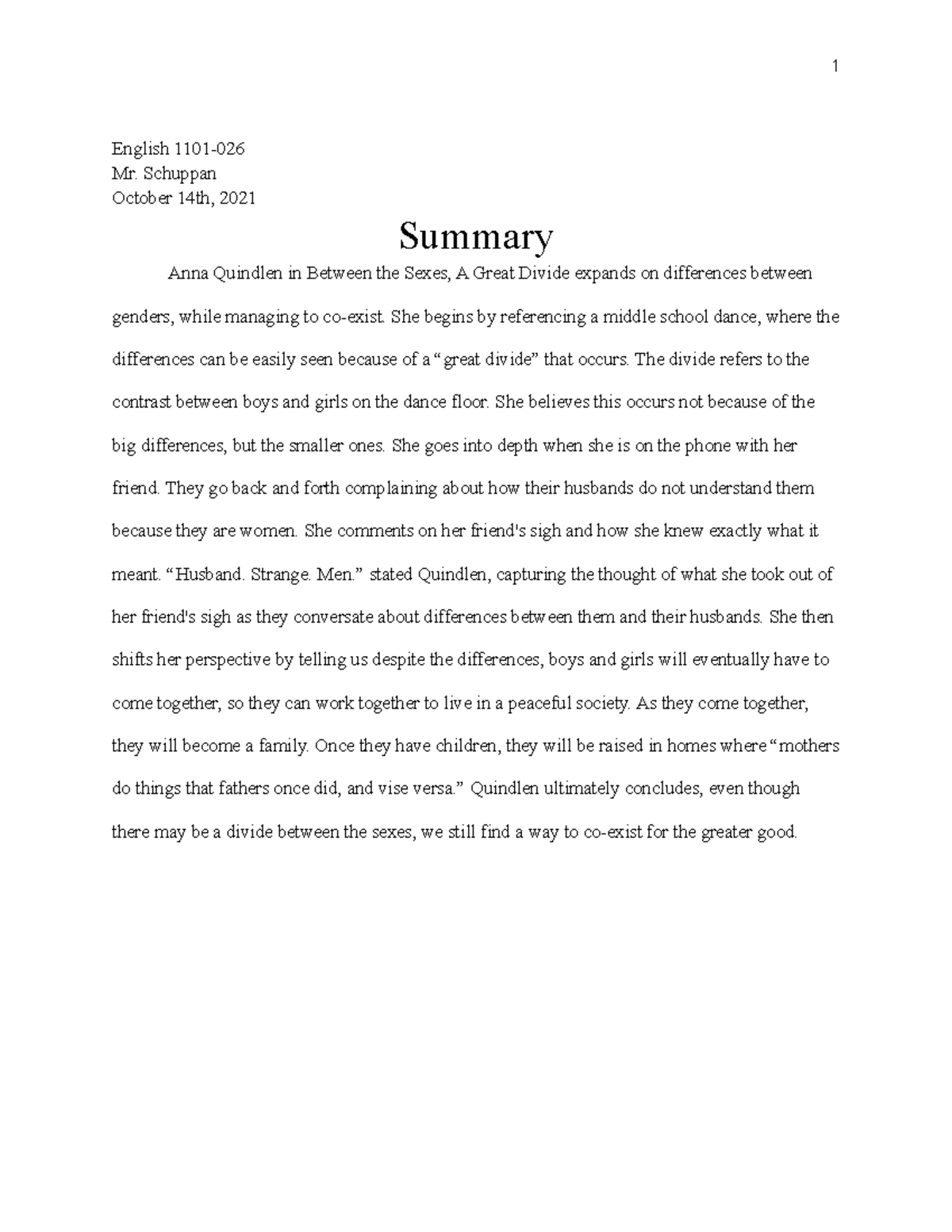 English Summary - 1 English 1101- Mr. Schuppan October 14th, 2021 ...