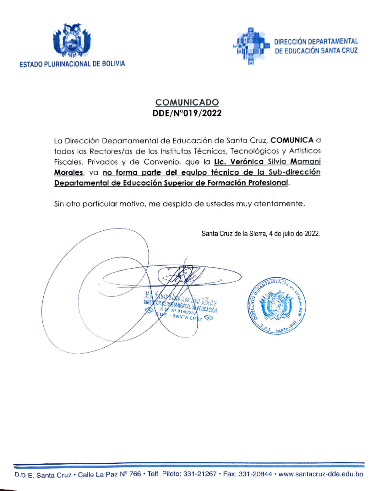 Comunicado DDE-N°019-2022 - DIRECCIÓN DEPARTAMENTAL DE EDUCACIÓN SANTA ...