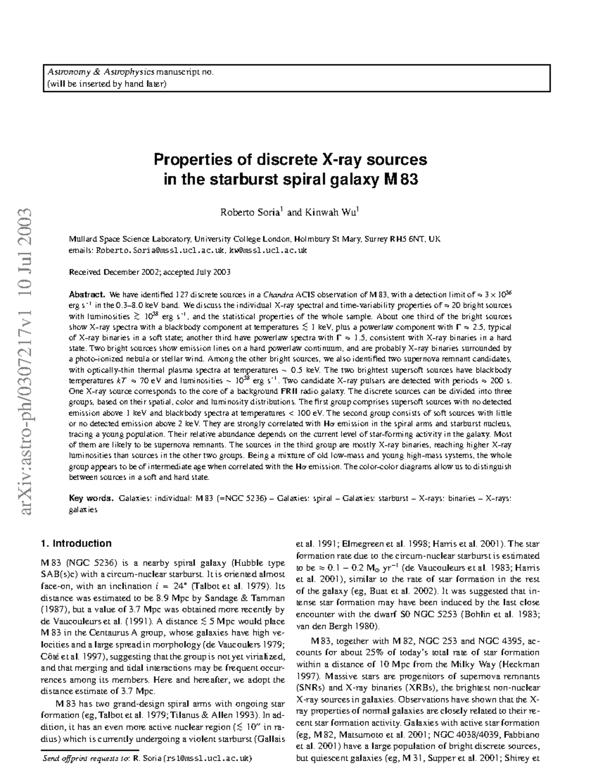 Properties of discrete X-ray sources - arXiv:astro-ph/0307217v1 10 Jul ...