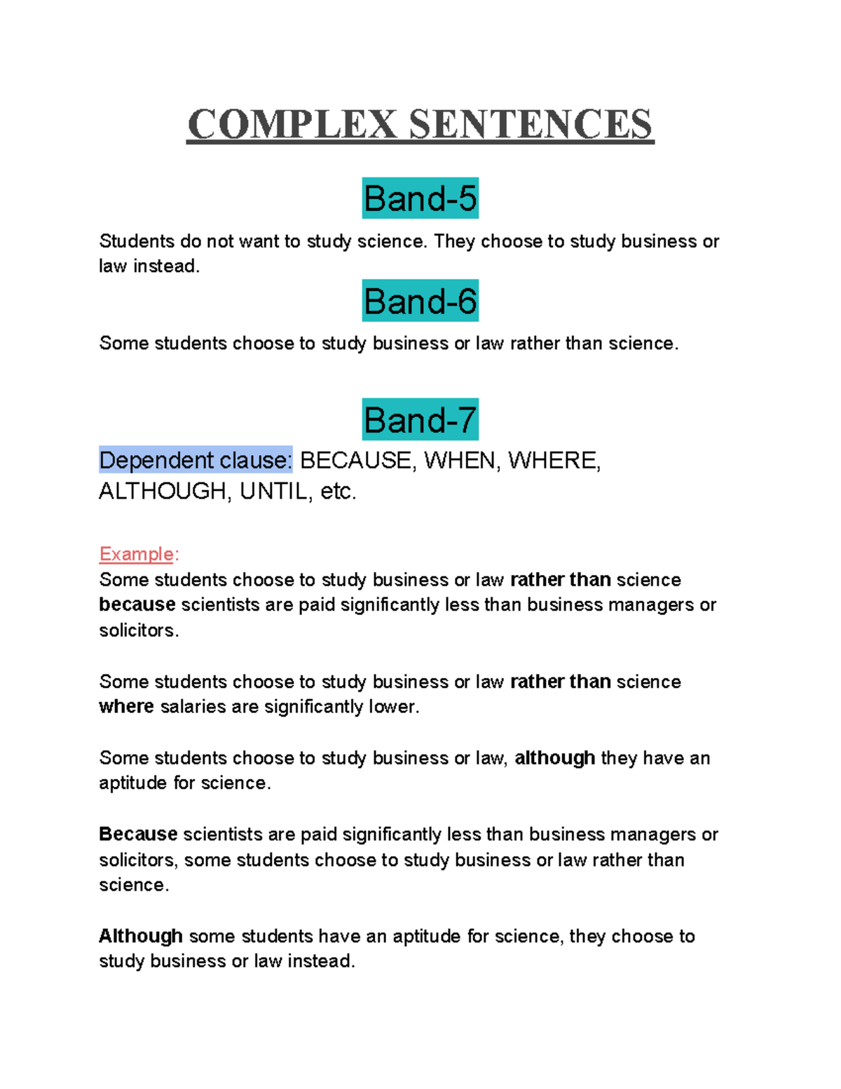 Writing Complex Ielts Sentences - COMPLEX SENTENCES Band- Students do ...