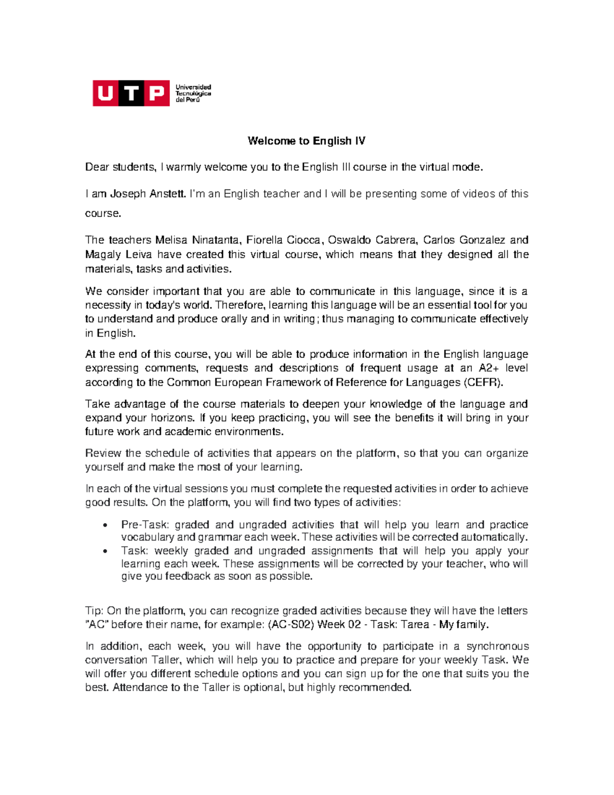 PDF - Welcome to English IV introducción mas que todo - Welcome to ...