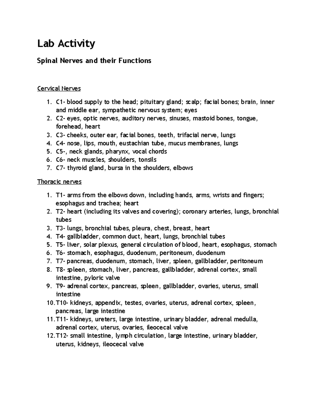 Spinal Nerves Lab Activity - Lab Activity Spinal Nerves and their ...