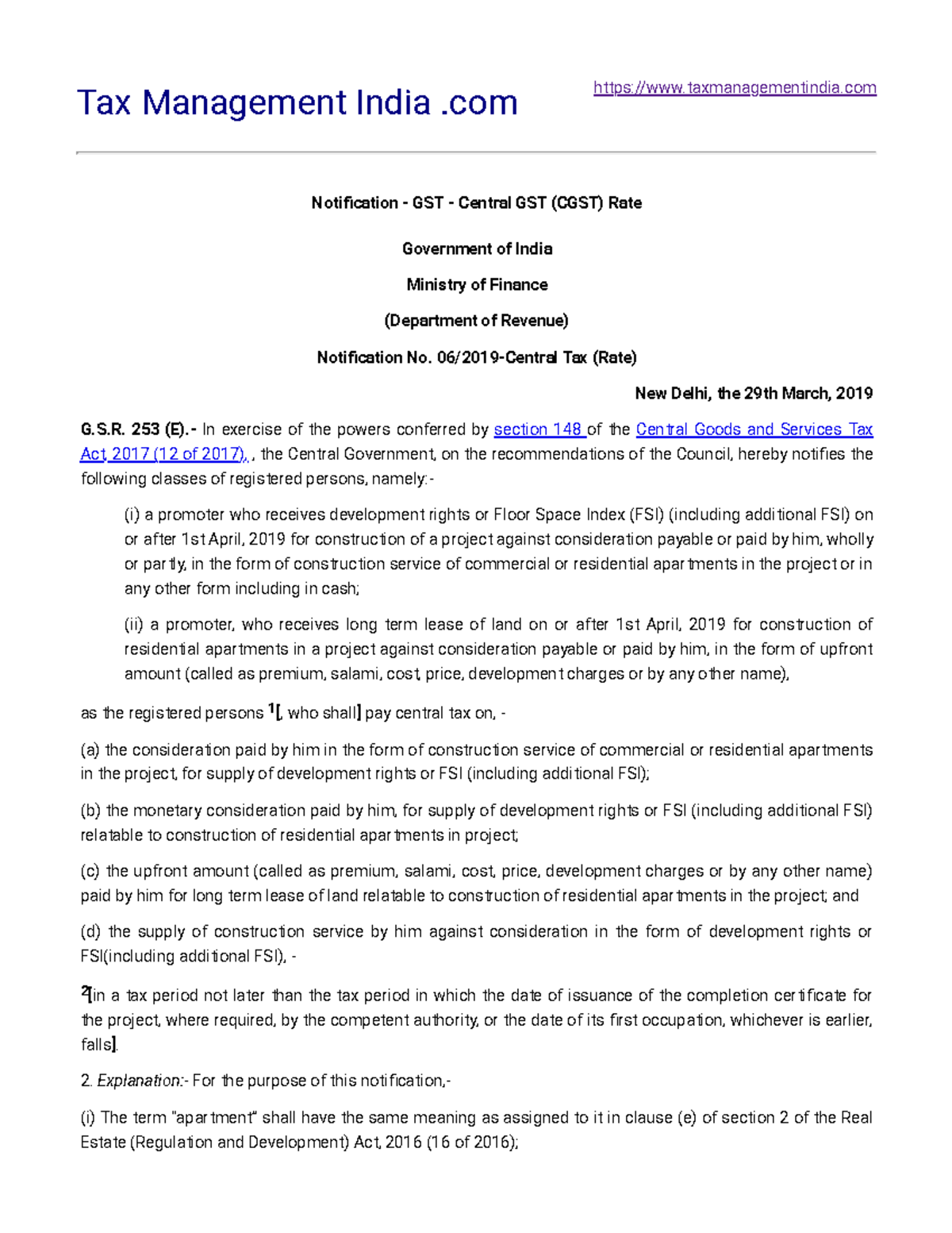 GST - Notification No. 06 2019 - dated 29 03 2019 - Central GST (CGST ...