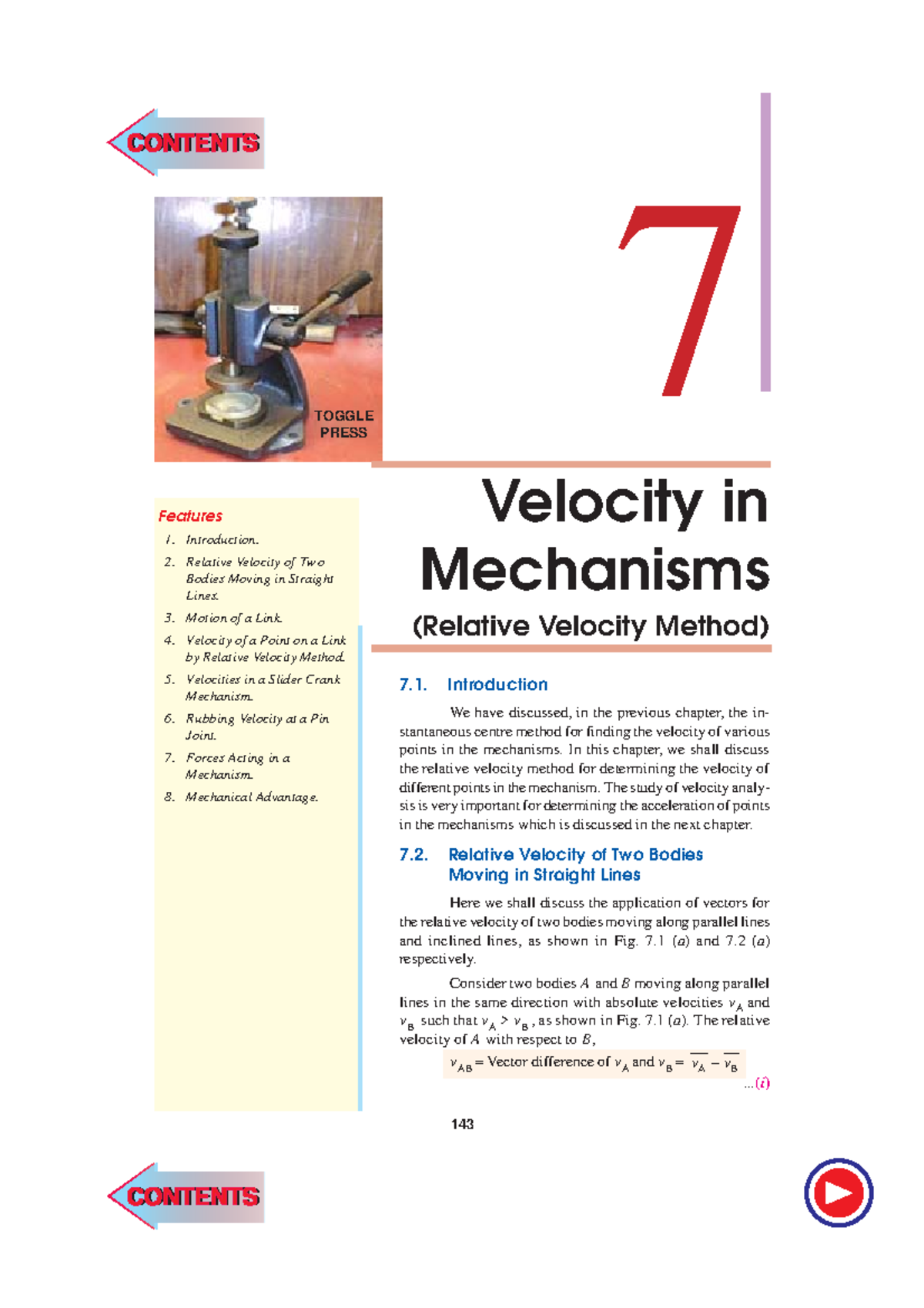 Velocity Diagram - CONTENTS CONTENTS Chapter 7 : Velocity in Mechanisms ...