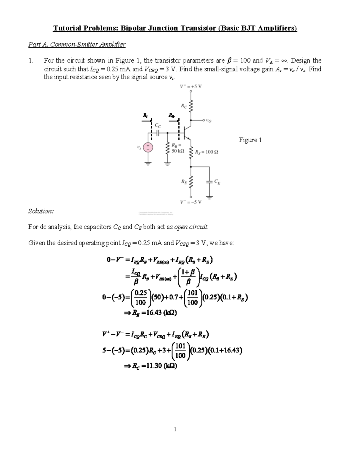 BJT - Happy learning :) - Tutorial Problems: Bipolar Junction Transistor (Basic BJT Amplifiers ...