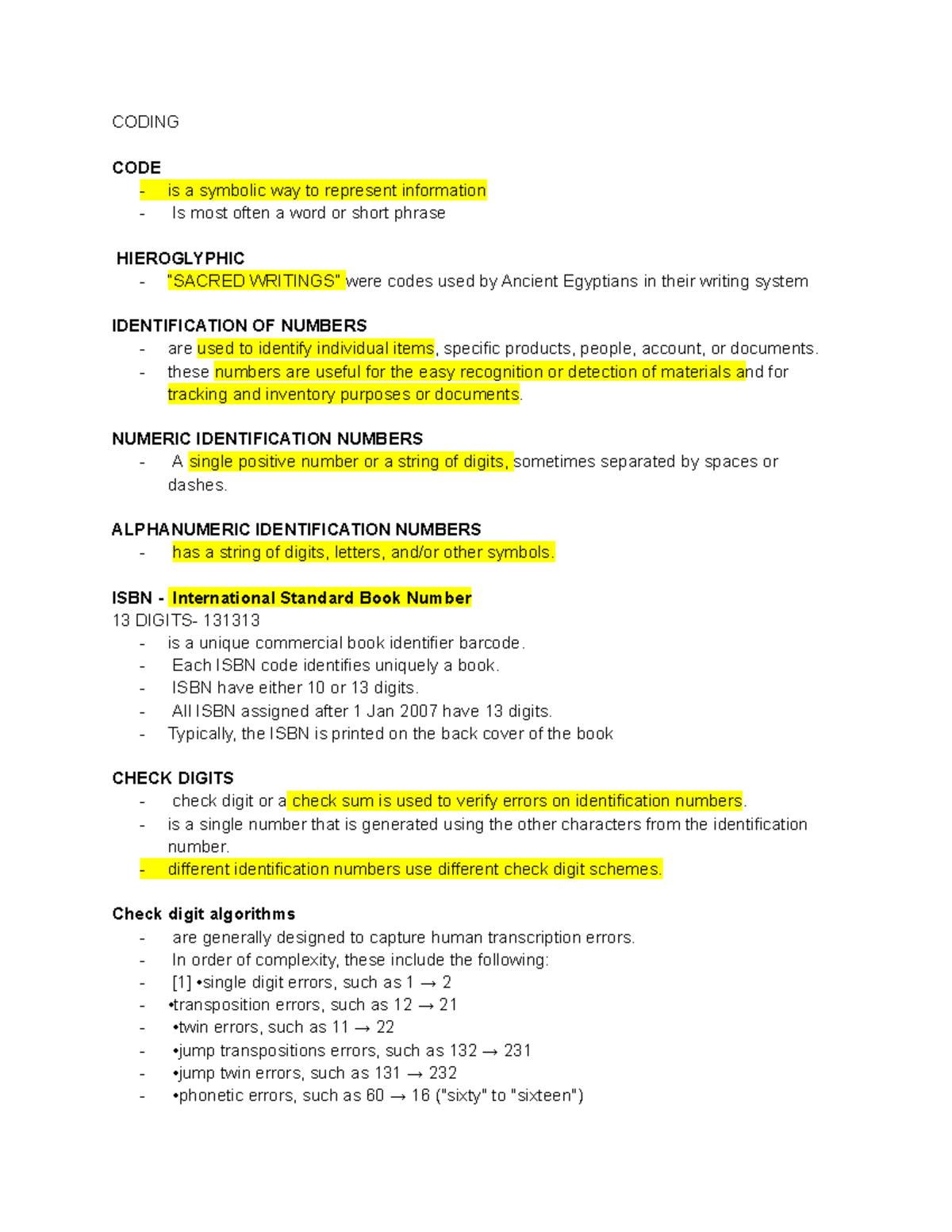 MAT101- Reviewer- Finals - CODING CODE is a symbolic way to represent ...