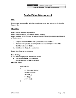 Lab 3 - Compiler Construction lab manuals - 1 CS Compiler Construction LAB 3: Extraction and ...