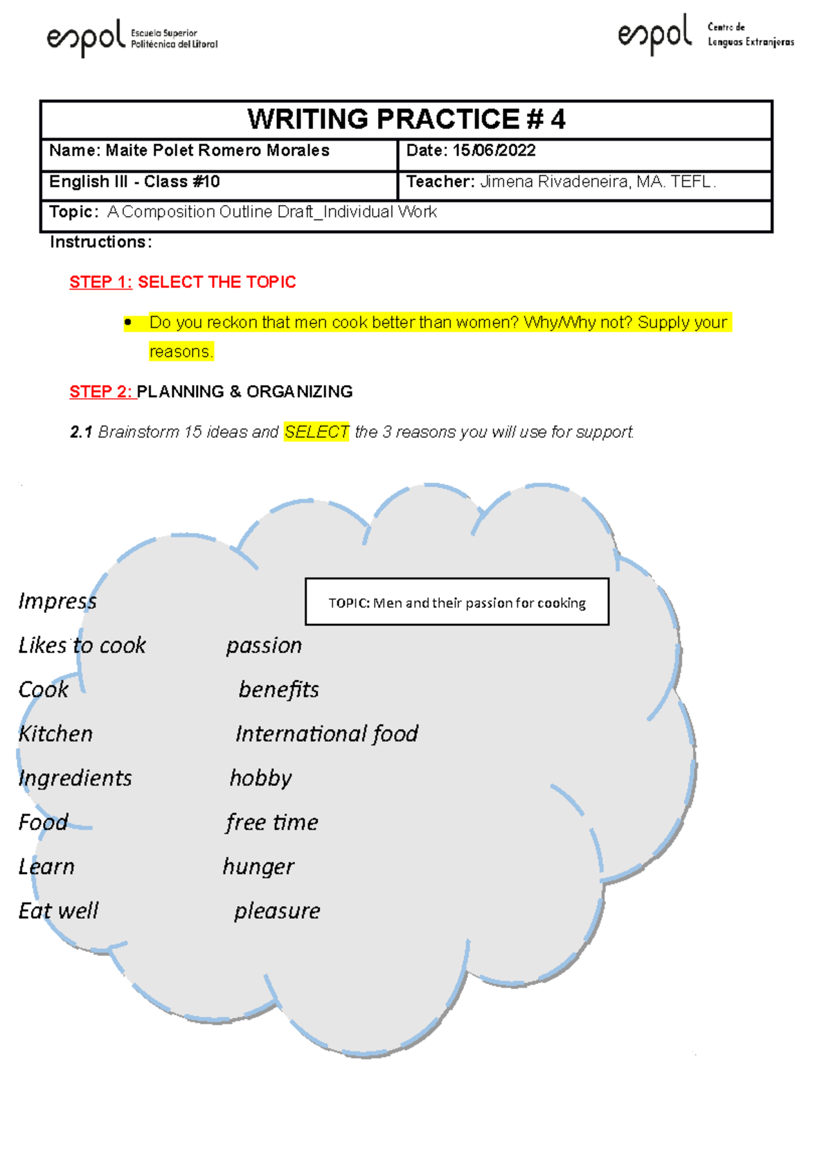 Wrting Practice # 4 Brainstorming and Composition Outline Draft ...