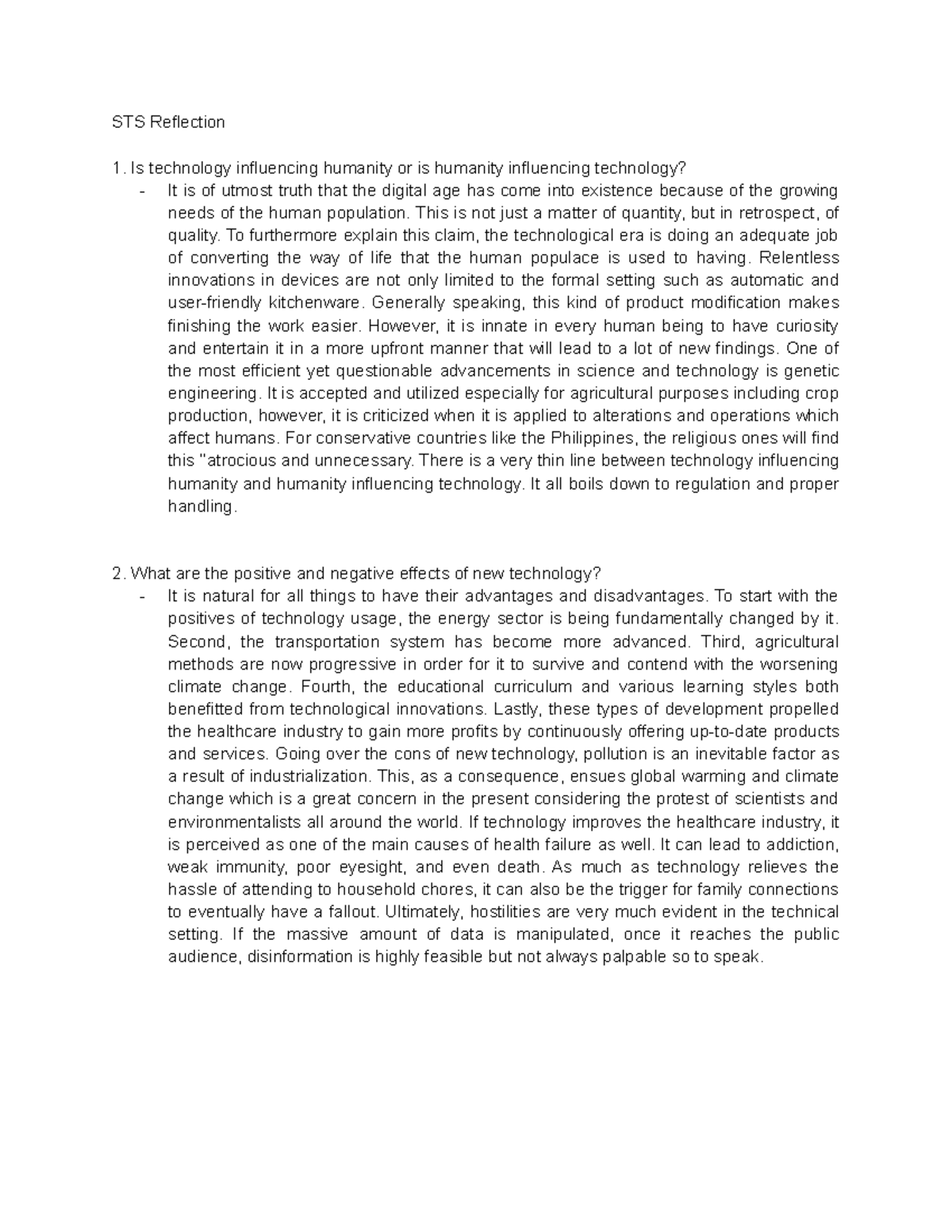 Humanity and Technology - STS Reflection Is technology influencing ...