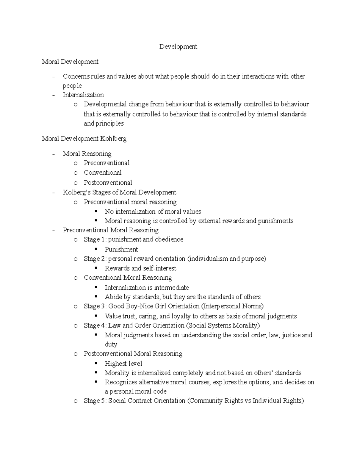 Development - Lecture notes - Development Moral Development Concerns ...