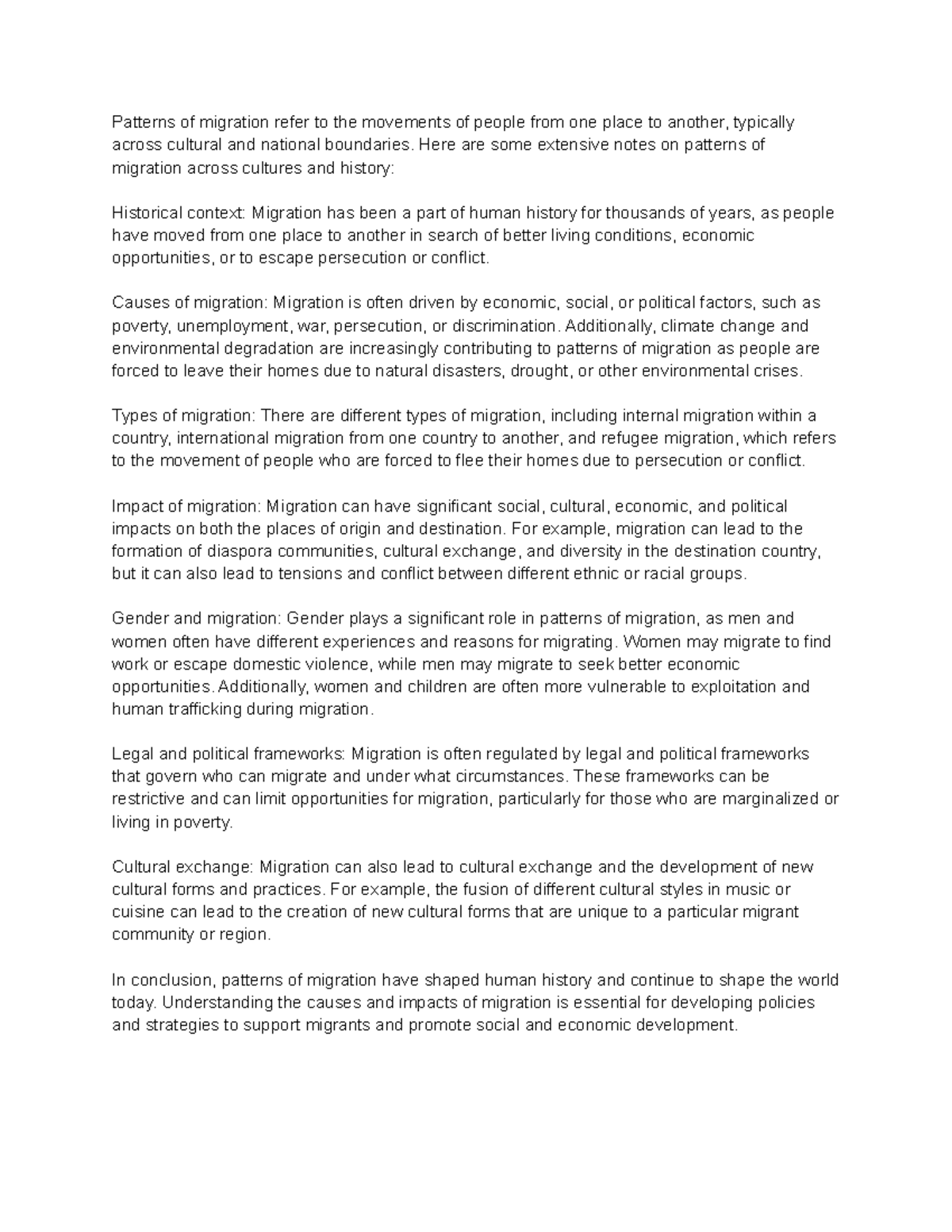 Patterns of migration across cultures and history - Patterns of ...