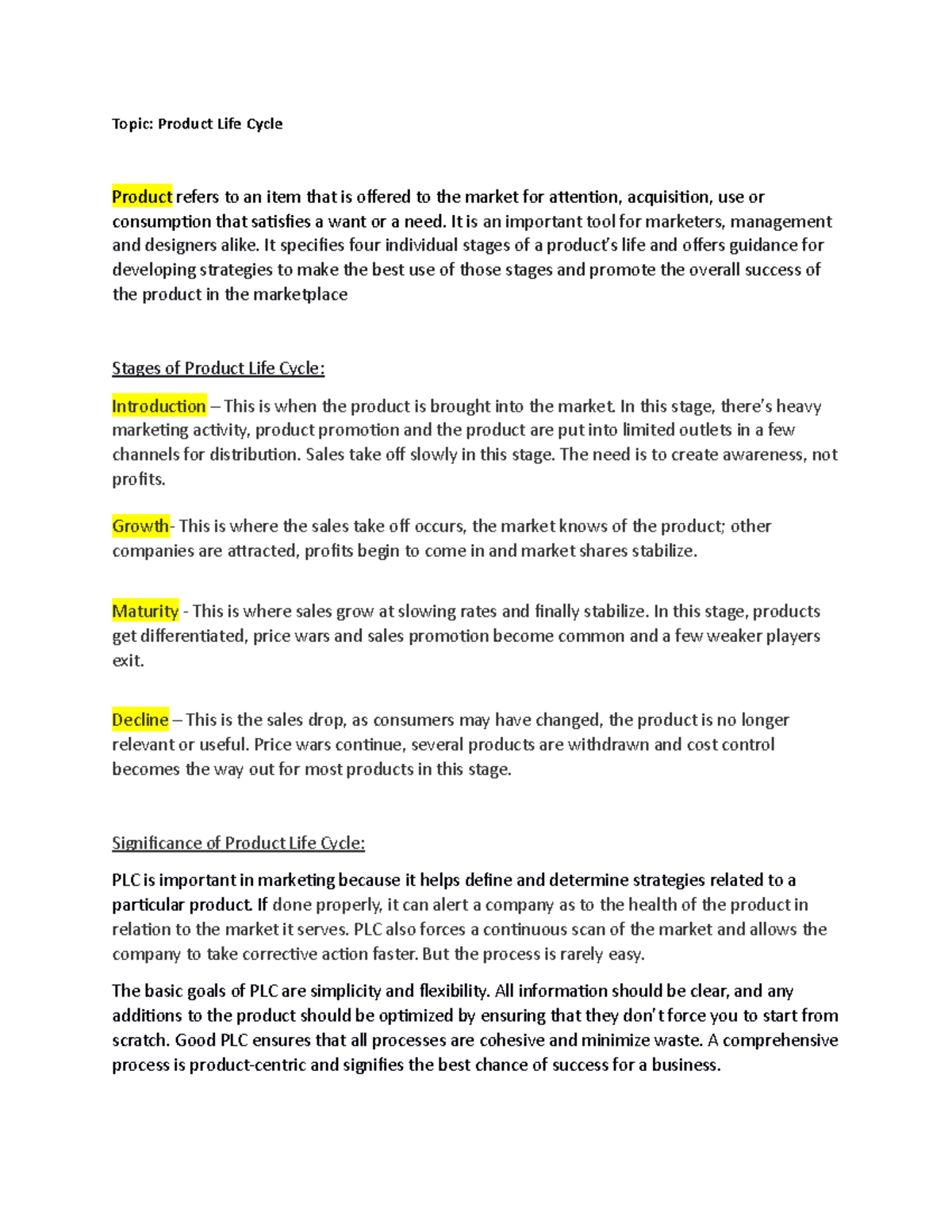 Productlifecycle 2 - This notes provides you information about product ...