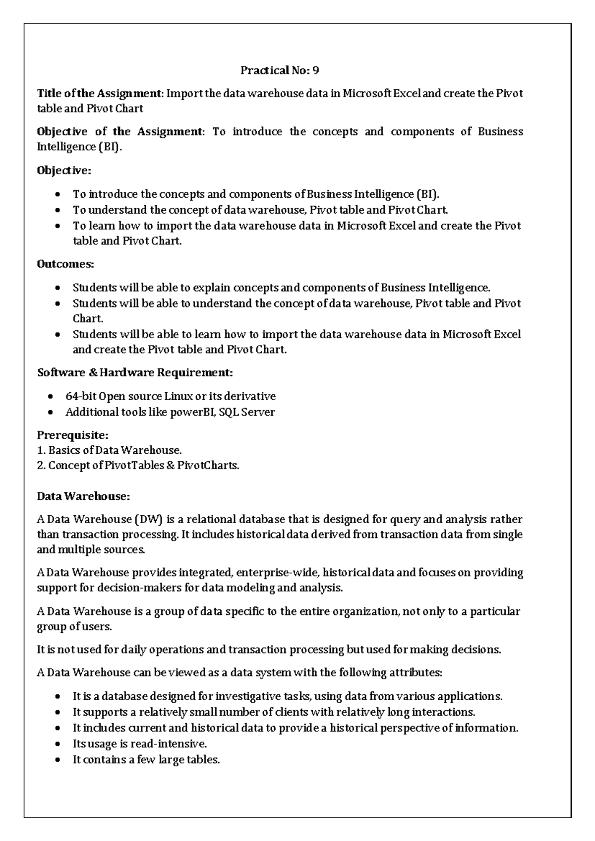 LP-VI Practical NO 9 - NLP - Practical No: 9 Title of the Assignment: Import the data warehouse ...