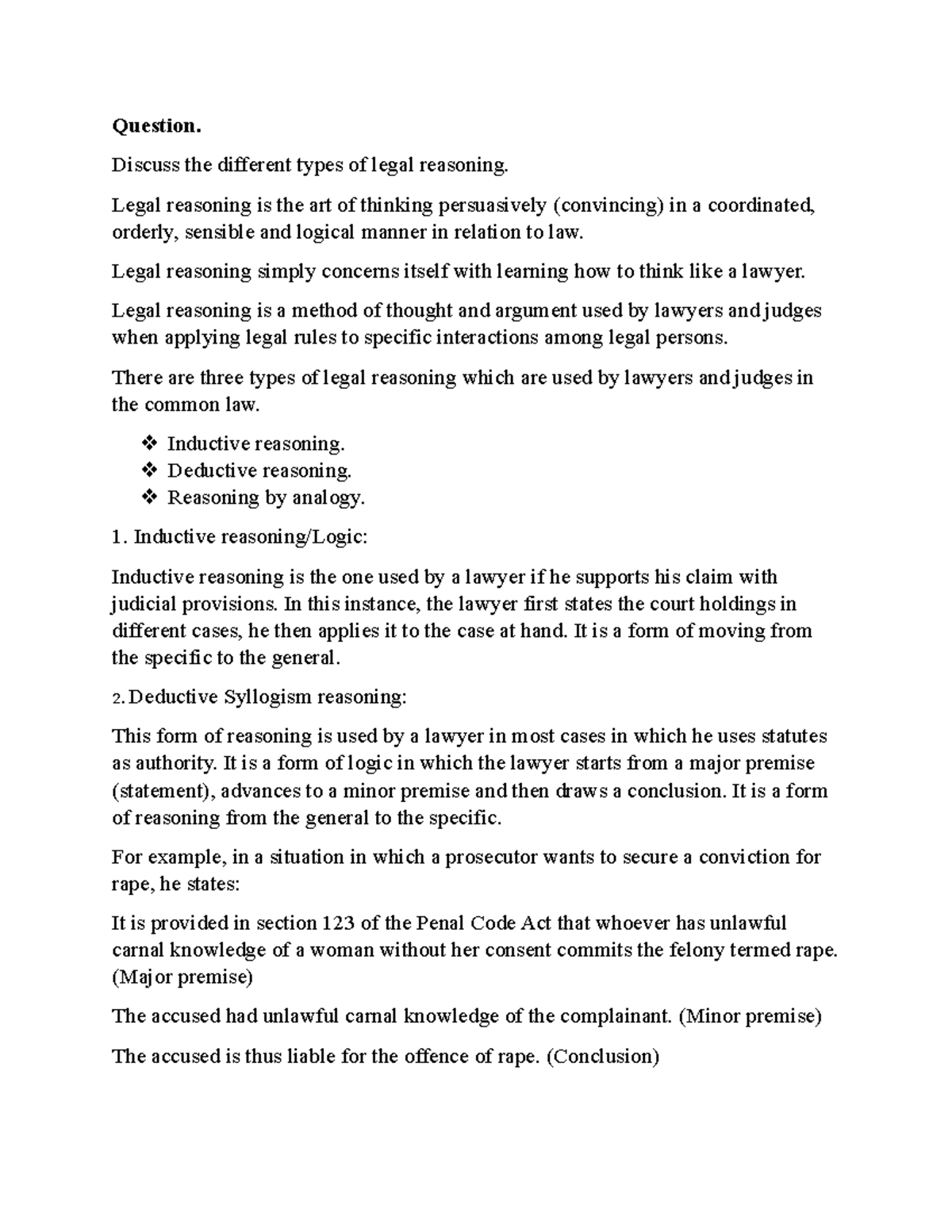 Legal Methods - Question. Discuss the different types of legal ...