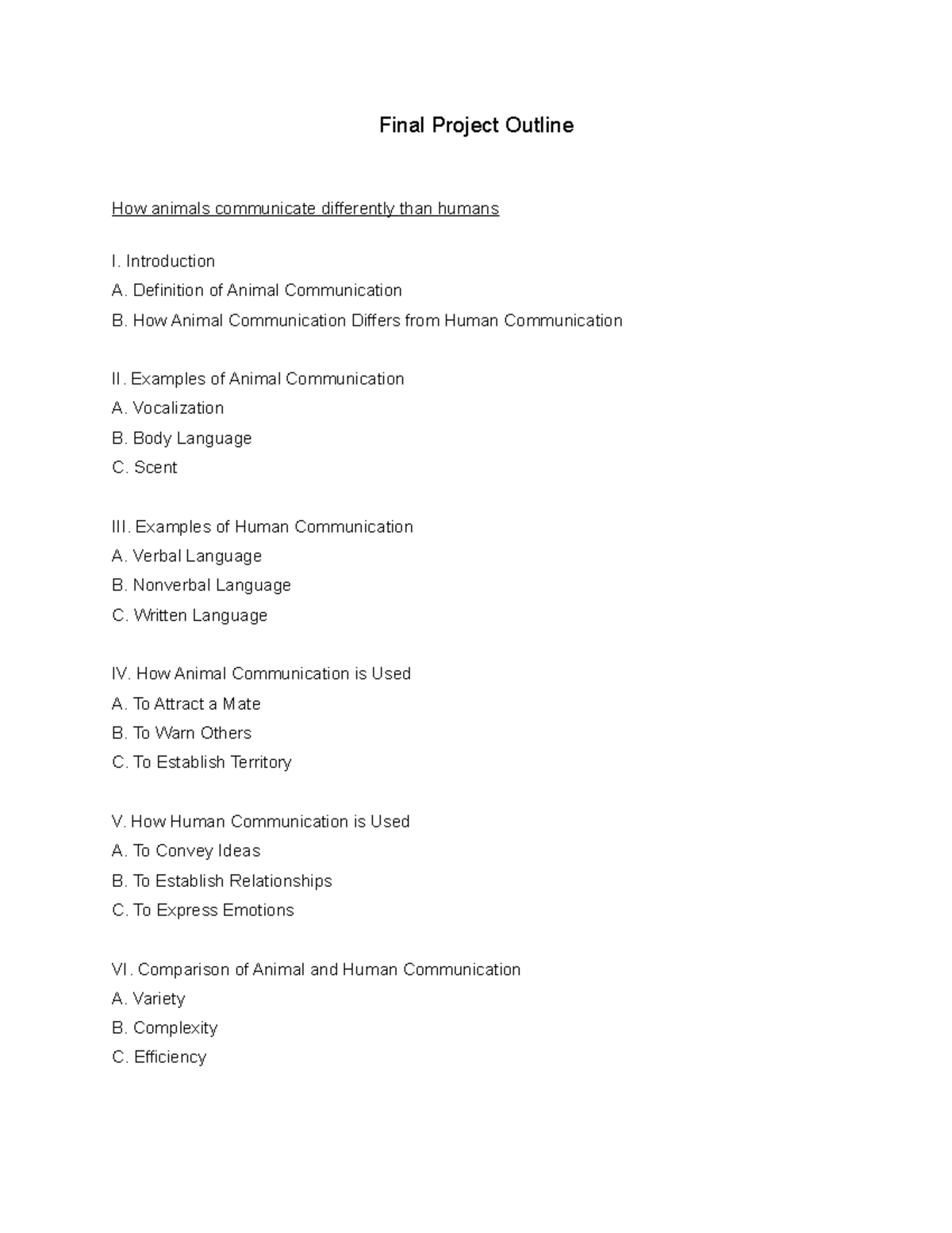 Final Project Outline - Introduction A. Definition of Animal ...