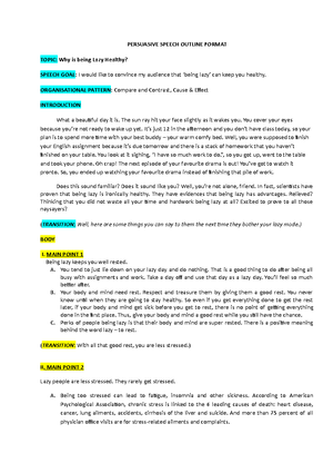 Speech Outline Problem-Solution - LMCE 2092 PERSUASIVE SPEECH OUTLINE ...