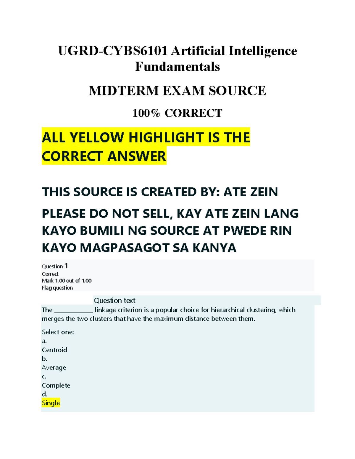 AI- Fundamentals- Midtermexam - UGRD-CYBS6101 Artificial Intelligence Fundamentals MIDTERM EXAM ...