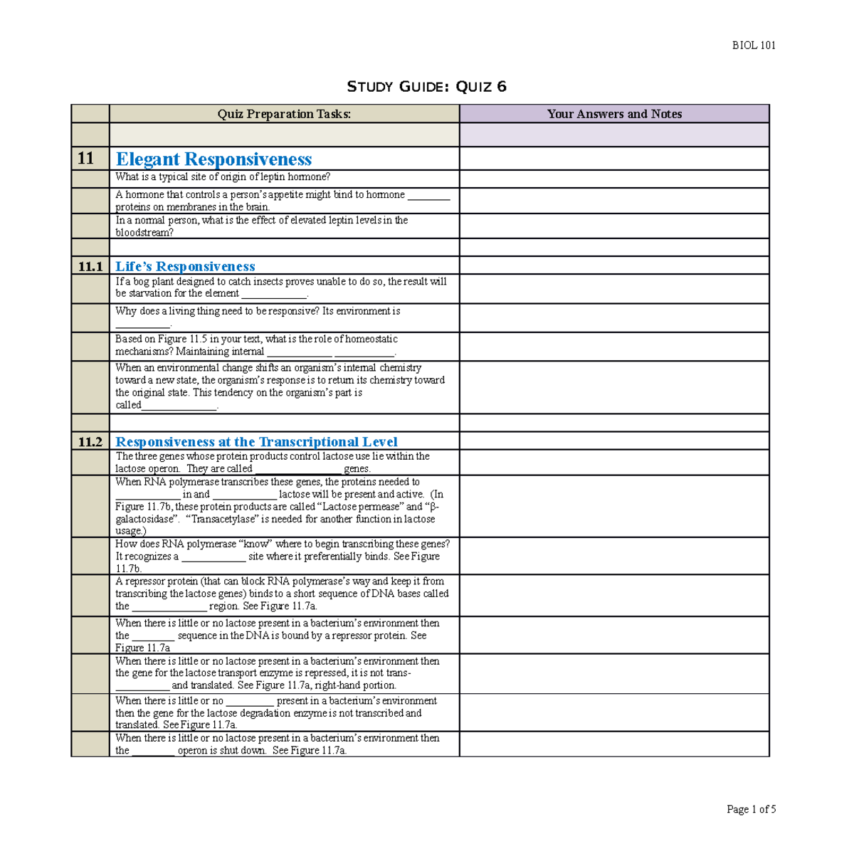 Study Guide Quiz 6(2) 3 - STUDY GUIDE: QUIZ 6 Quiz Preparation Tasks ...