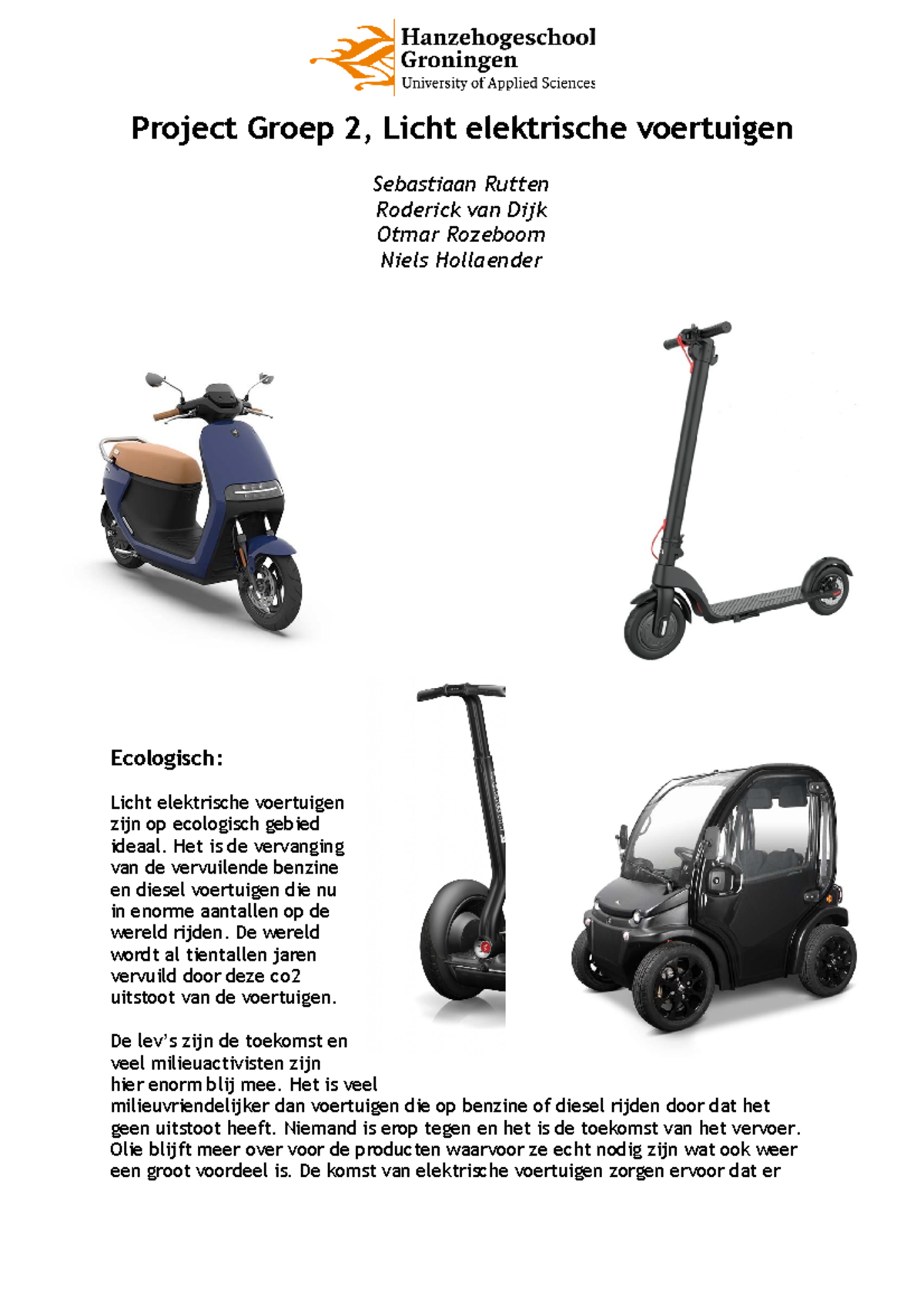 Ecologisch p - samenvatting - Project Groep 2, Licht elektrische ...