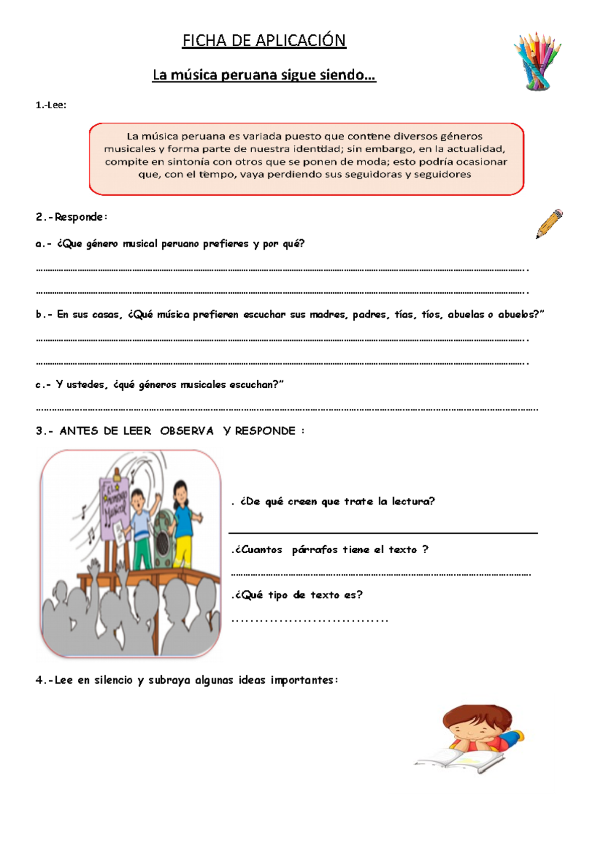 1.- Ficha DE Aplicación - FICHA DE APLICACIÓN La música peruana sigue ... 1.- Ficha DE Aplicación - FICHA DE APLICACIÓN La música peruana sigue ...