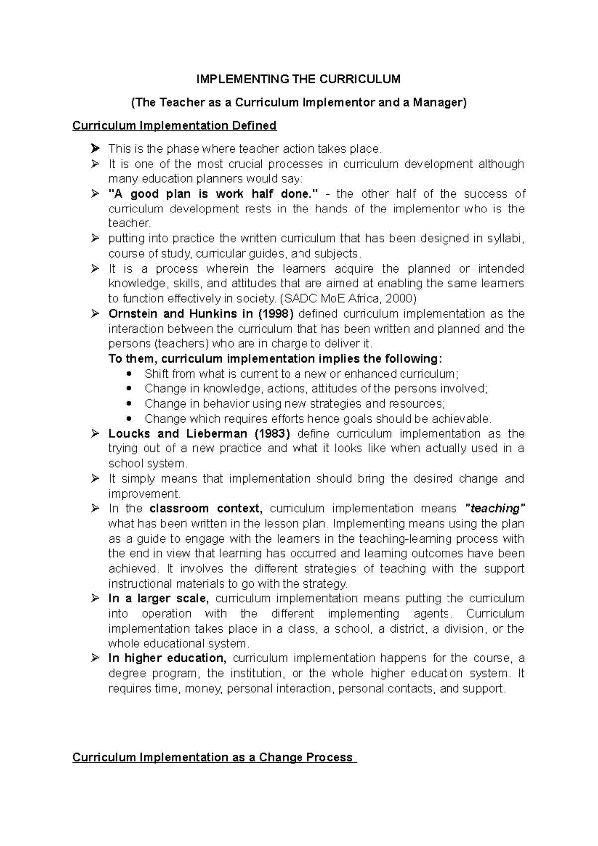 Implementing THE Curriculum - IMPLEMENTING THE CURRICULUM (The Teacher ...