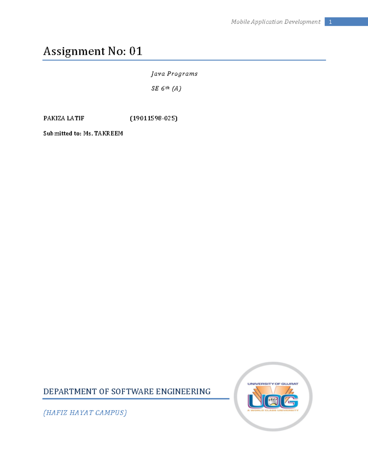 19011598-025 Assignment 01 MAD Portrait - Assignment No: 01 Java ...