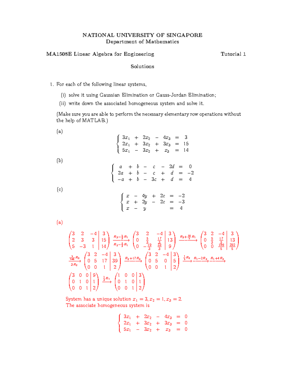 Tutorial 1(S) - NATIONAL UNIVERSITY OF SINGAPORE Department of Mathematics MA1508E Linear ...