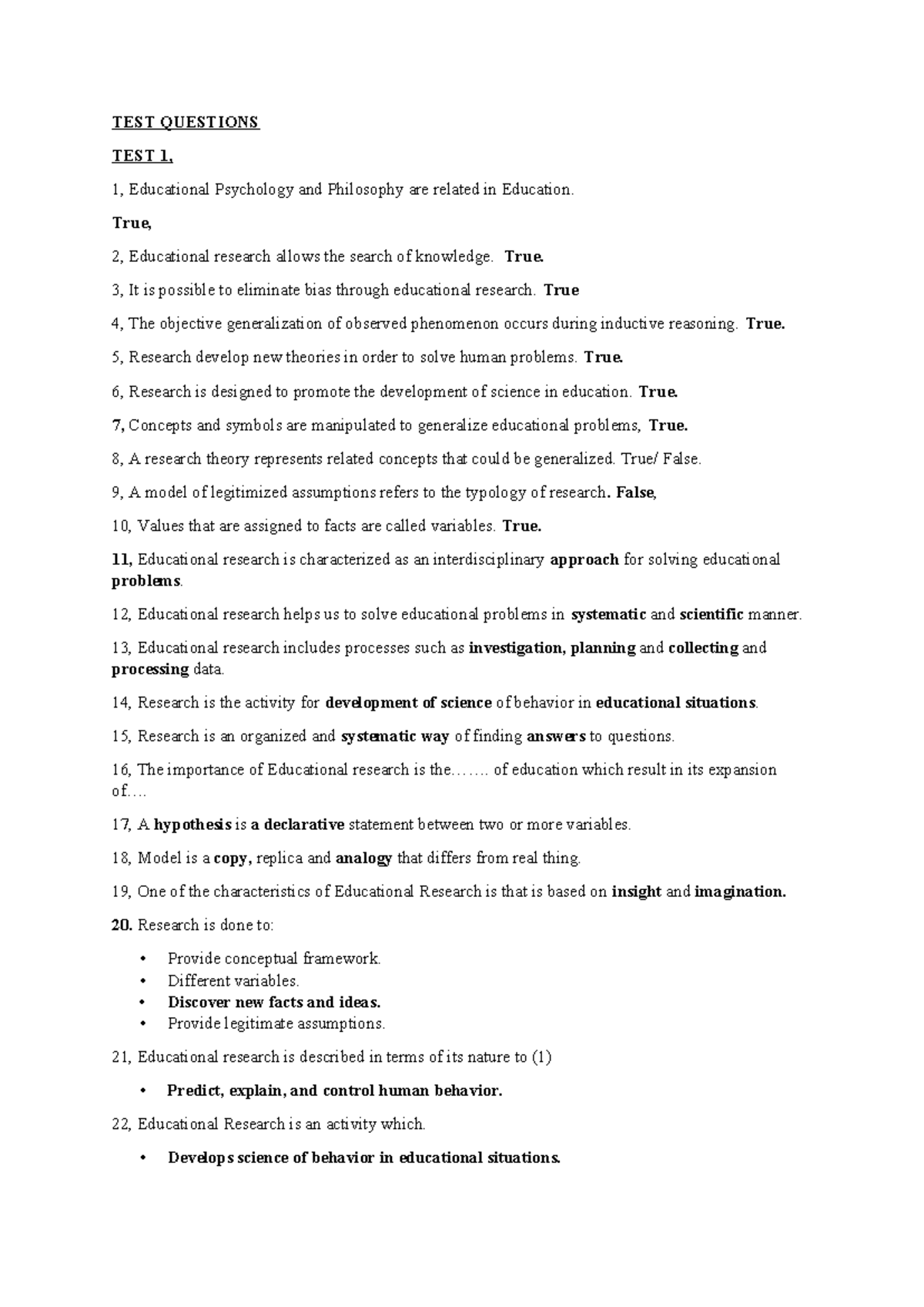 TEST Questions copy - Summary introduction to philosophy of education ...