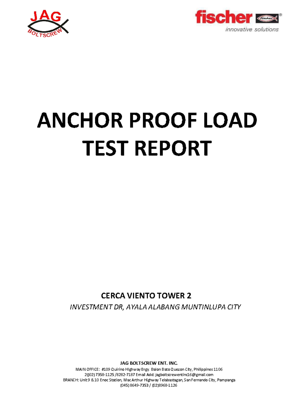 Test Result Restraints Cerca T2 - ANCHOR PROOF LOAD TEST REPORT CERCA ...