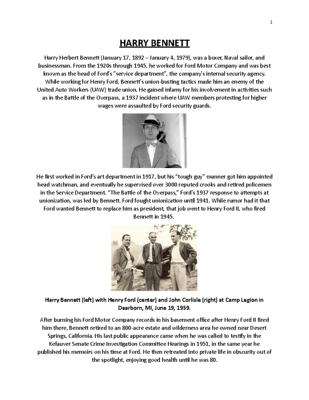 Harry Bennett HIPP 3 - 1 HARRY BENNETT Harry Herbert Bennett (January ...