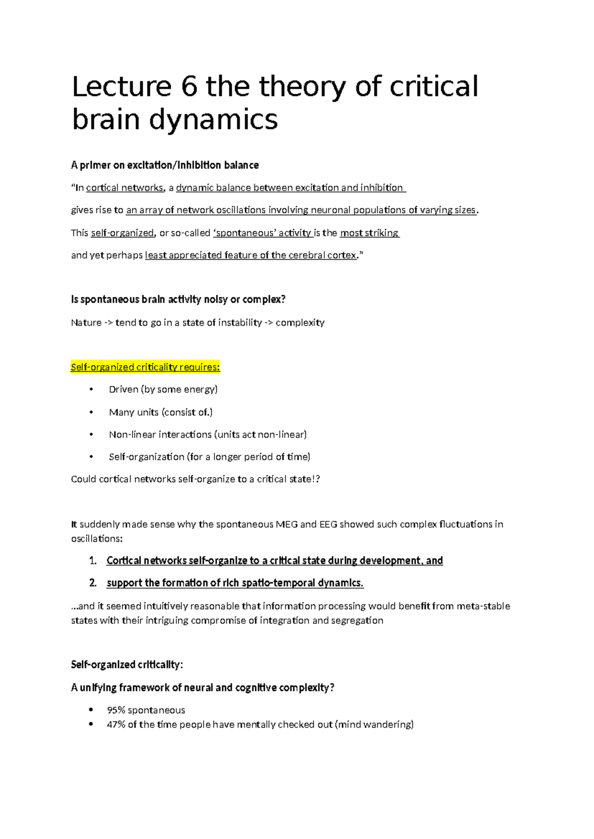 Lecture 6 the theory of critical brain dynamics - This self-organized ...