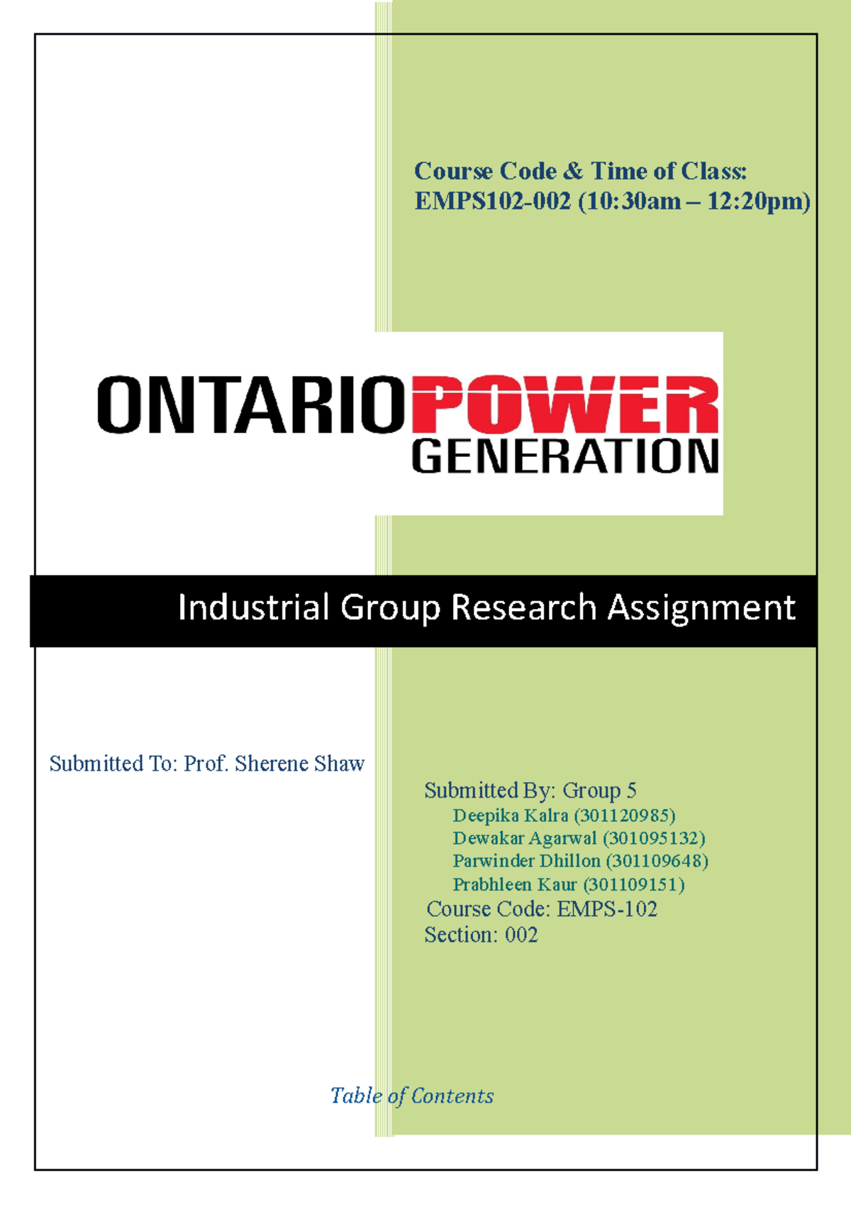 EMPS102-Wk10-Assignment-Industry Group Research-Project-OPG - Course ...