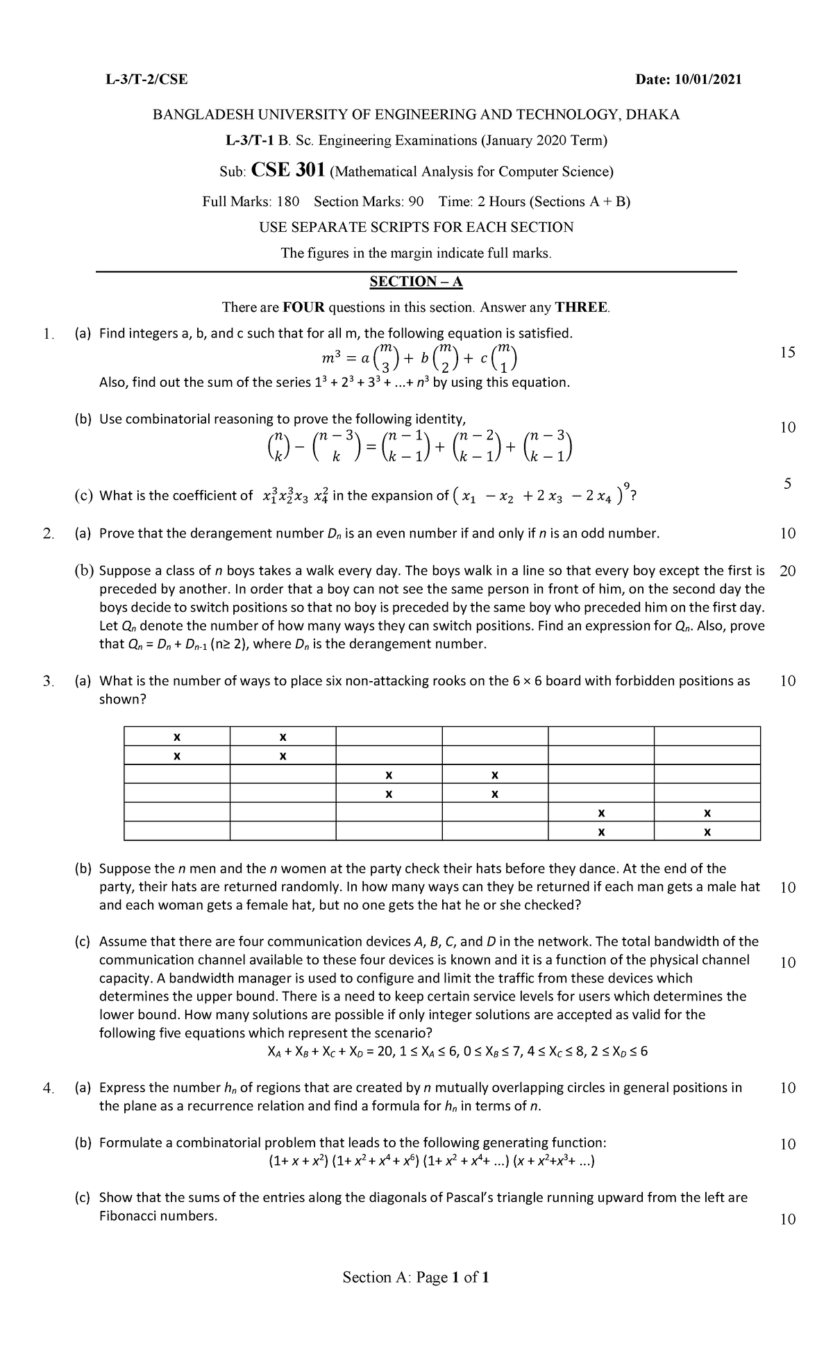 CSE-301(16, 15, 14, 13) - L-3/T-2/CSE Date: 10/01/ Section A: Page 1 of ...
