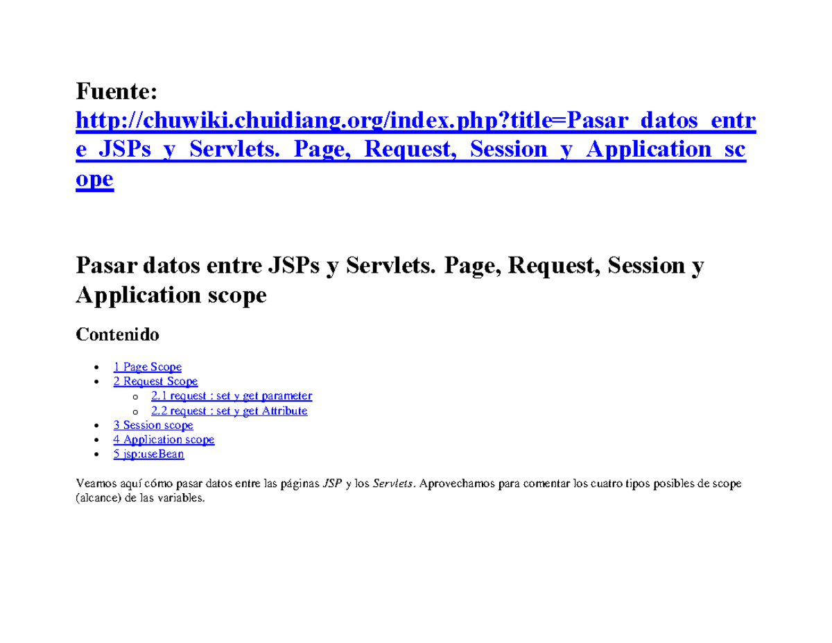 Pasar datos entre JSPs y Servlets - Fuente: chuwiki.chuidiang/index.php?title=Pasar_datos_entr ...