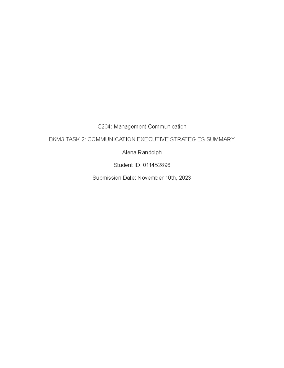 C204 Management Communication Task 2 Summary - C204: Management ...