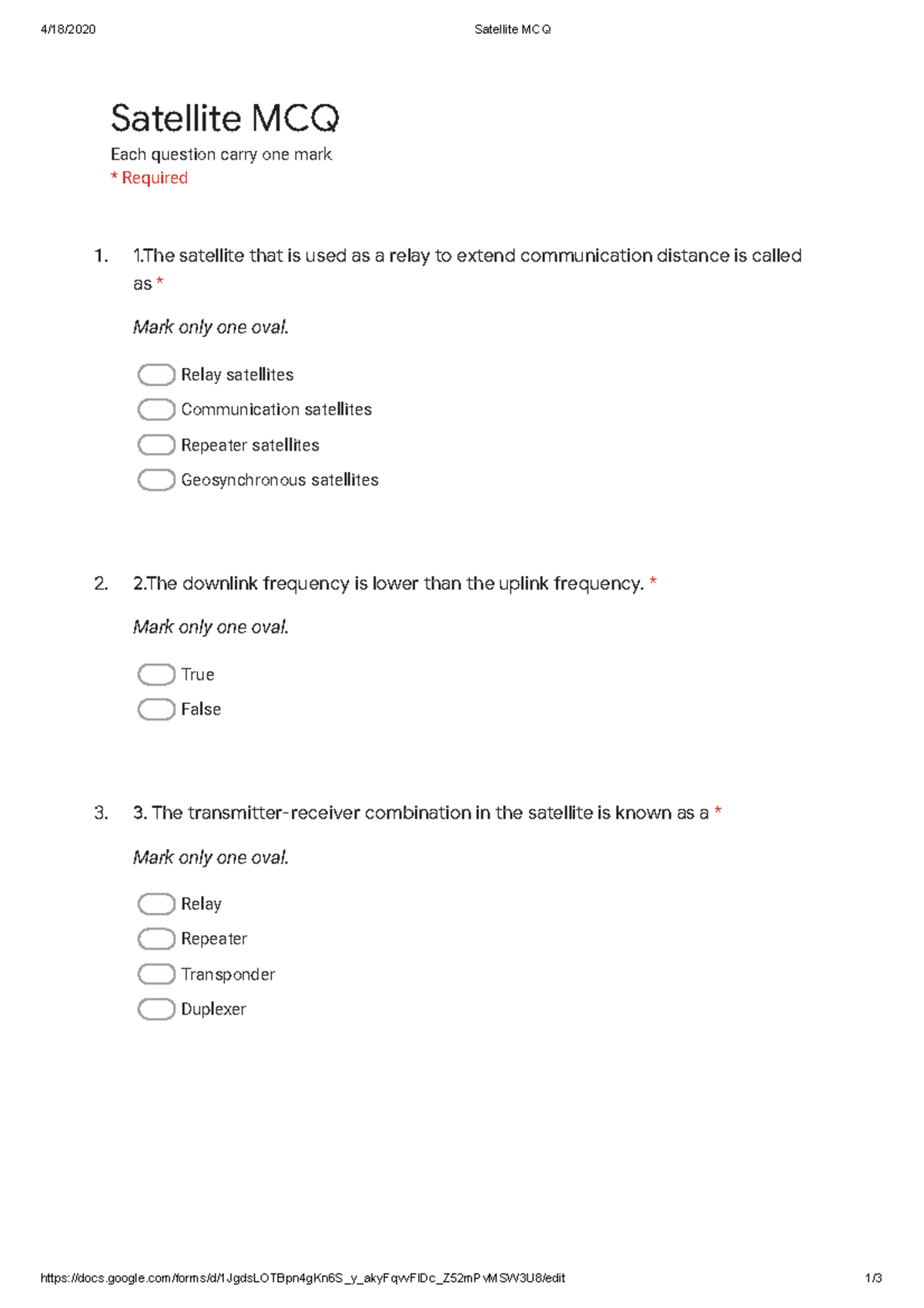 Satellite MCQ - Google Forms - 4/18/2020 Satellite MCQ - Studocu