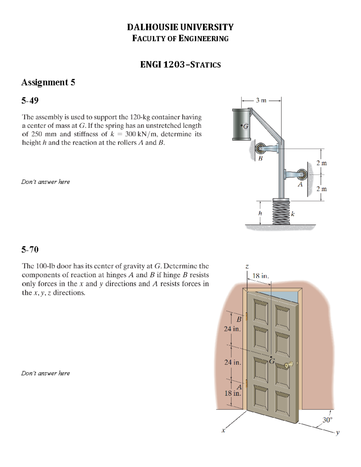 Assignment 5 - ENGI 1203 - DALHOUSIE UNIVERSITY FACULTY OF ENGINEERING ...