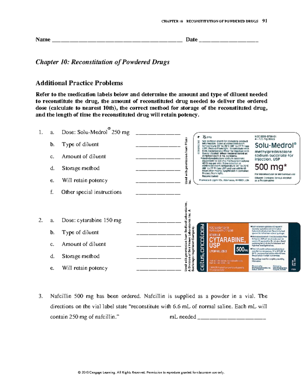 HW 4b Reconstitution CHAPTER 10 RECONSTITUTION OF POWDERED DRUGS 91