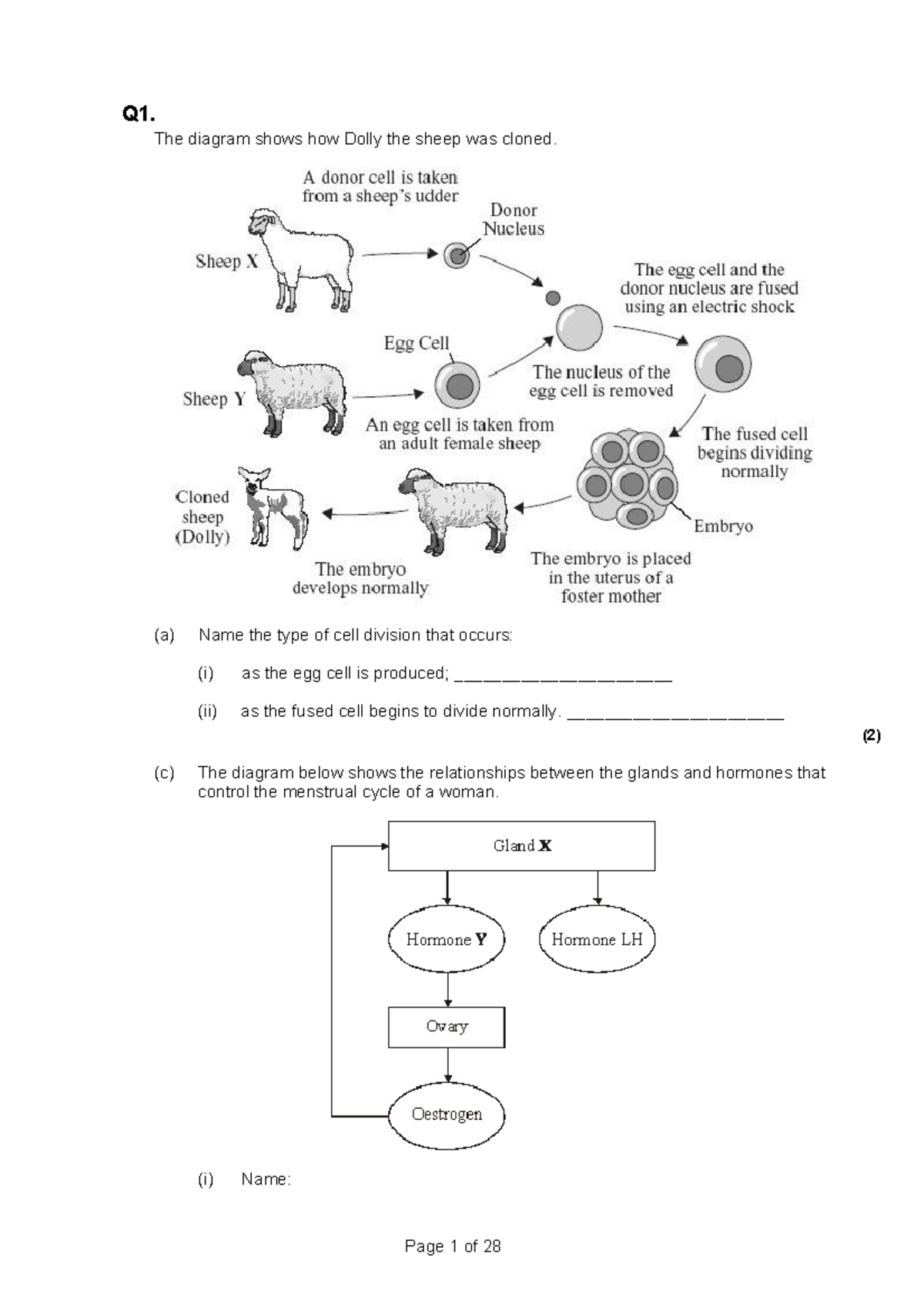 Cell Divsion - Biology practice - Q1. The diagram shows how Dolly the ...