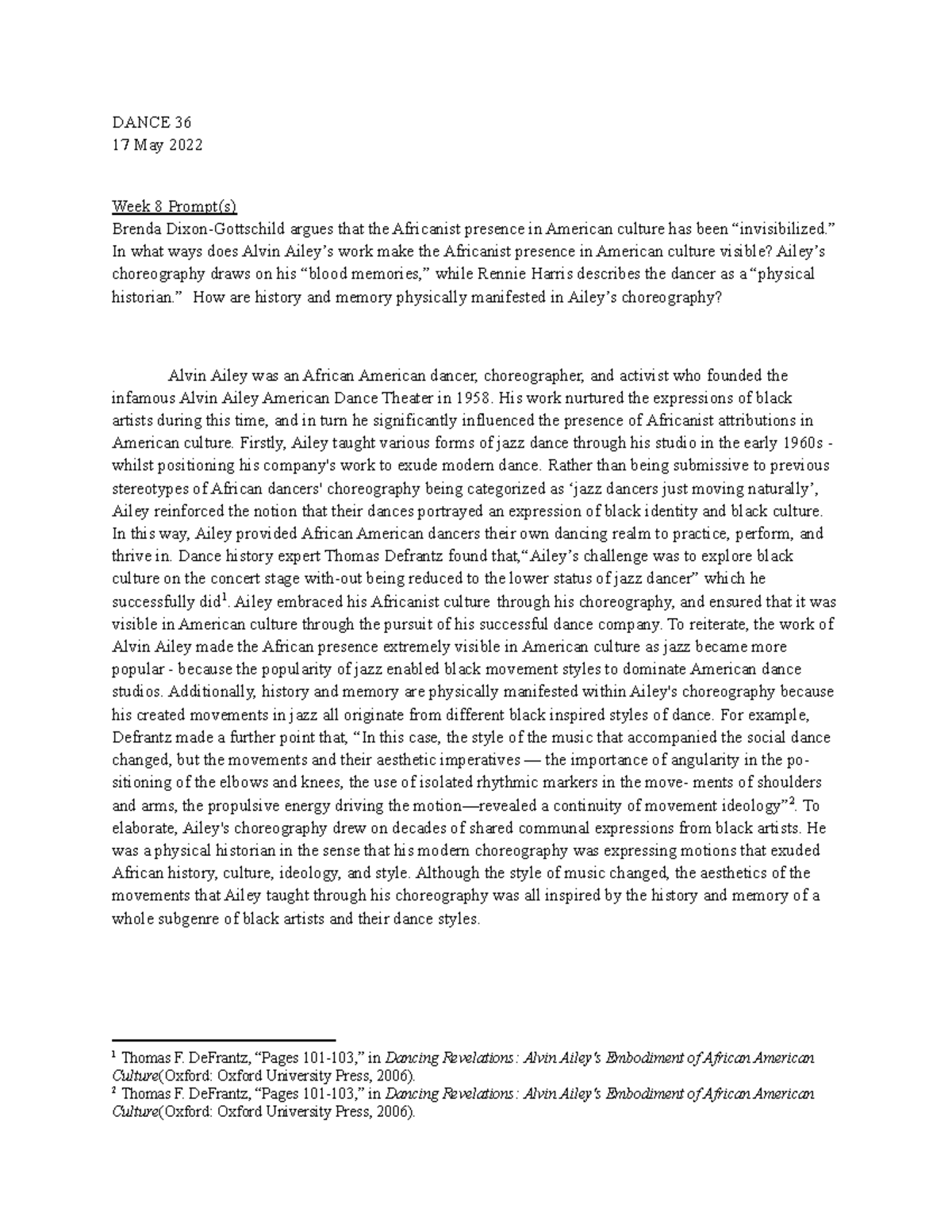 Dance 36 Week 8 - Example of analysis for assignment 8 - DANCE 36 17 ...