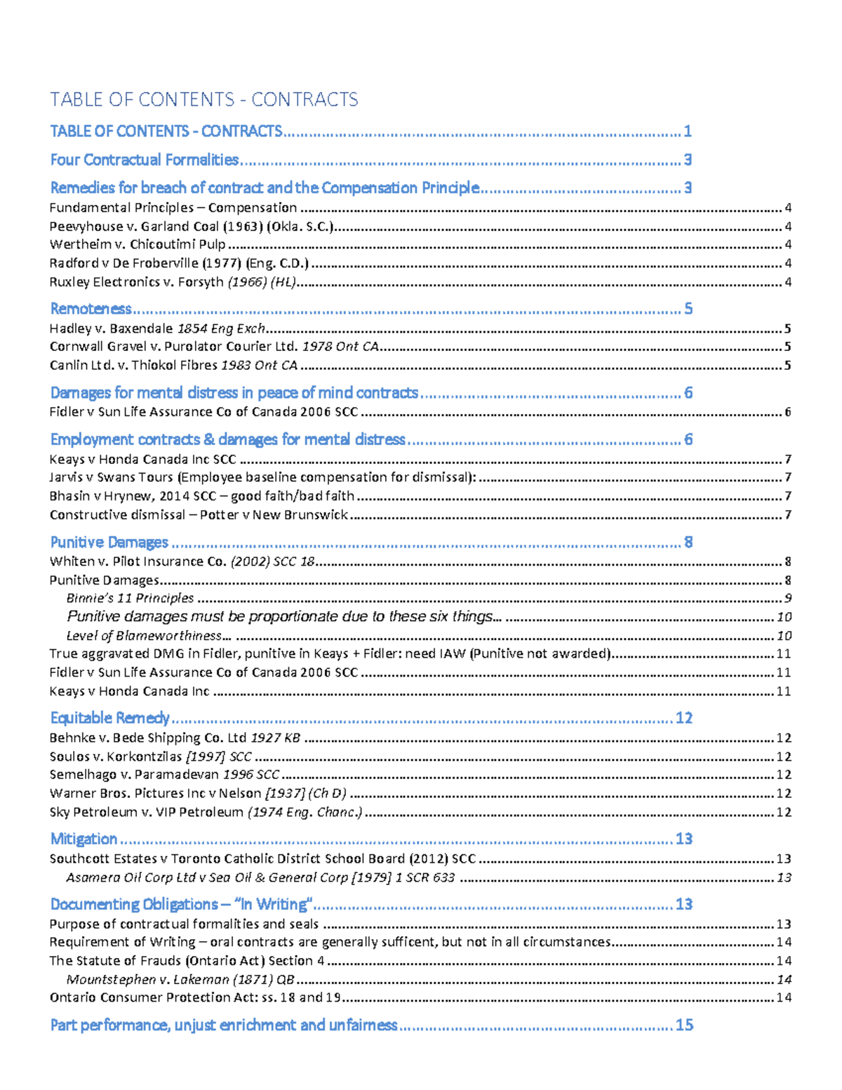 Contracts Summary - TABLE OF CONTENTS - CONTRACTS TABLE OF CONTENTS ...