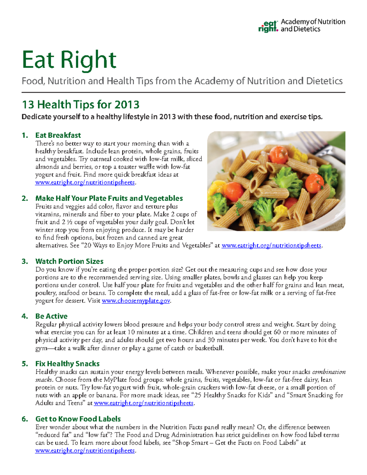 Nutrition general health tips - 13 Health Tips for 2013 Dedicate ...