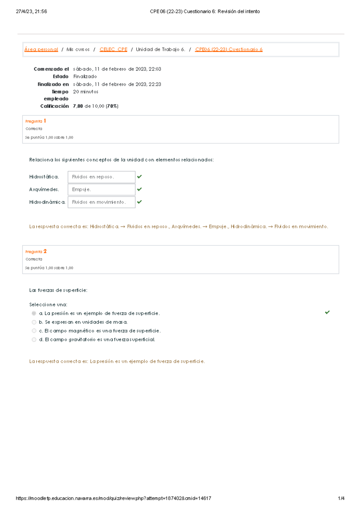 CPE06 Cuestionario - Ejercicios de exámenes - Área personal / Mis cursos / CELEC_CPE / Unidad de ...