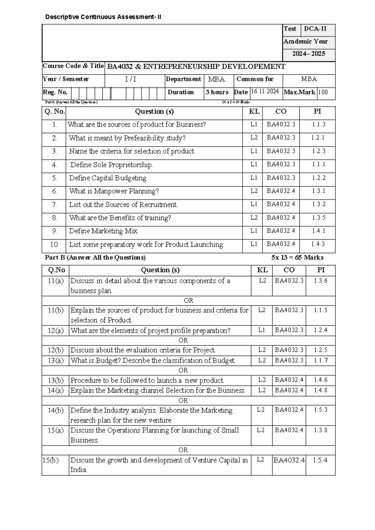 BA 4032 -ED - This is question paper - Descriptive Continuous ...